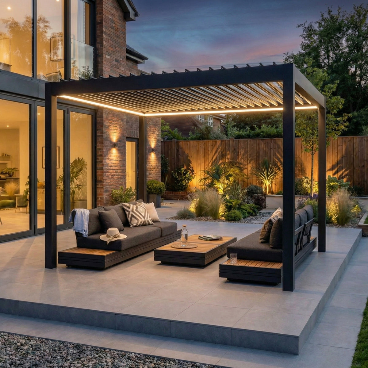 PergoSTET Pro Frame Only 3m x 3m Square Pergola with LED Lighting in G