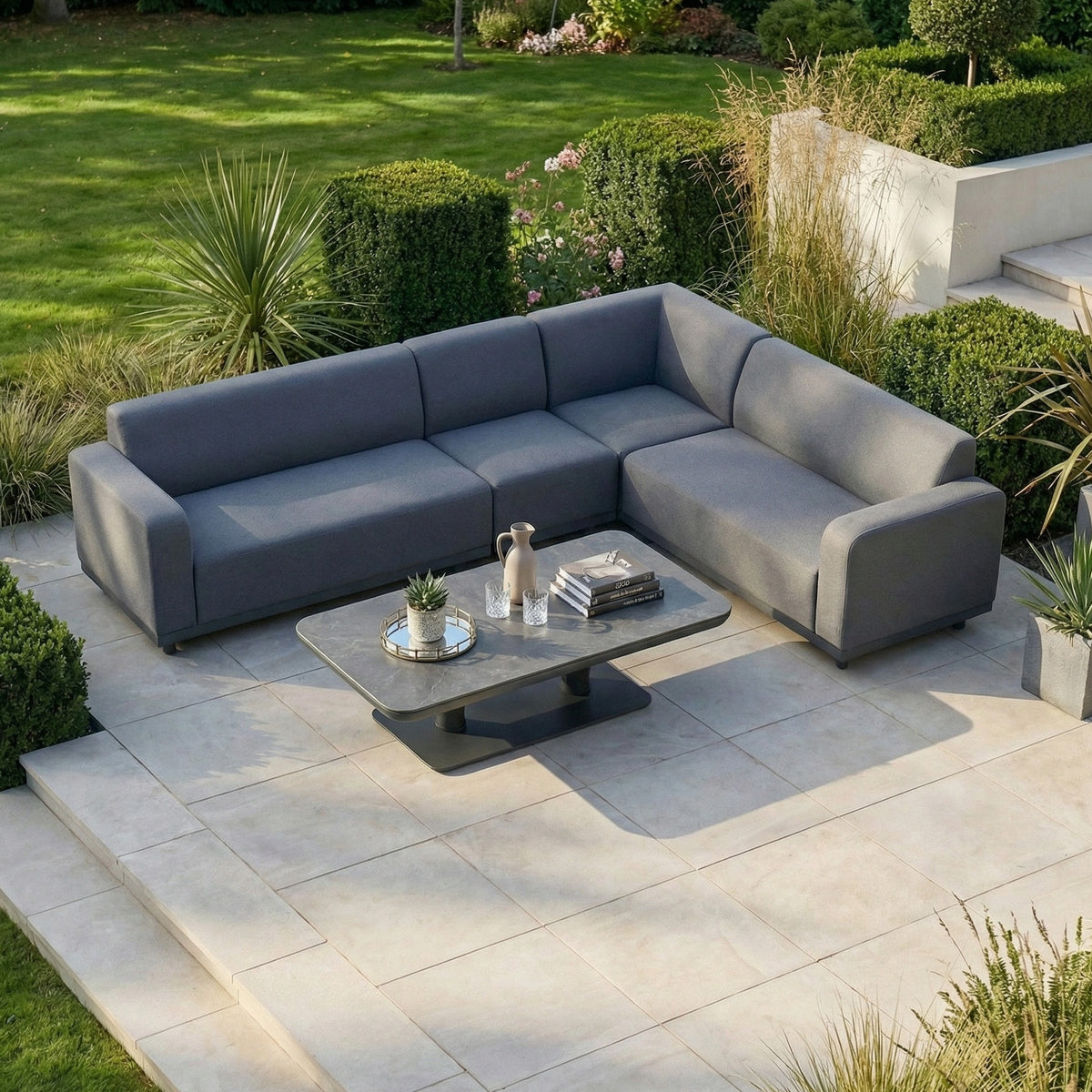 Luna Outdoor Fabric Large Corner Sofa Set with Altura Rising Table in