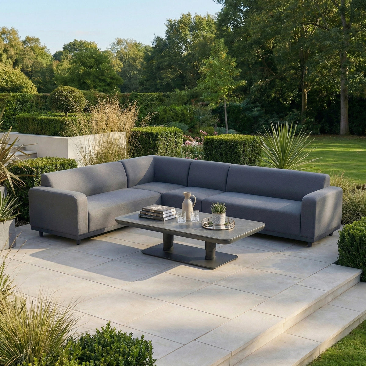 Luna Outdoor Fabric Large Corner Sofa Set with Altura Rising Table in
