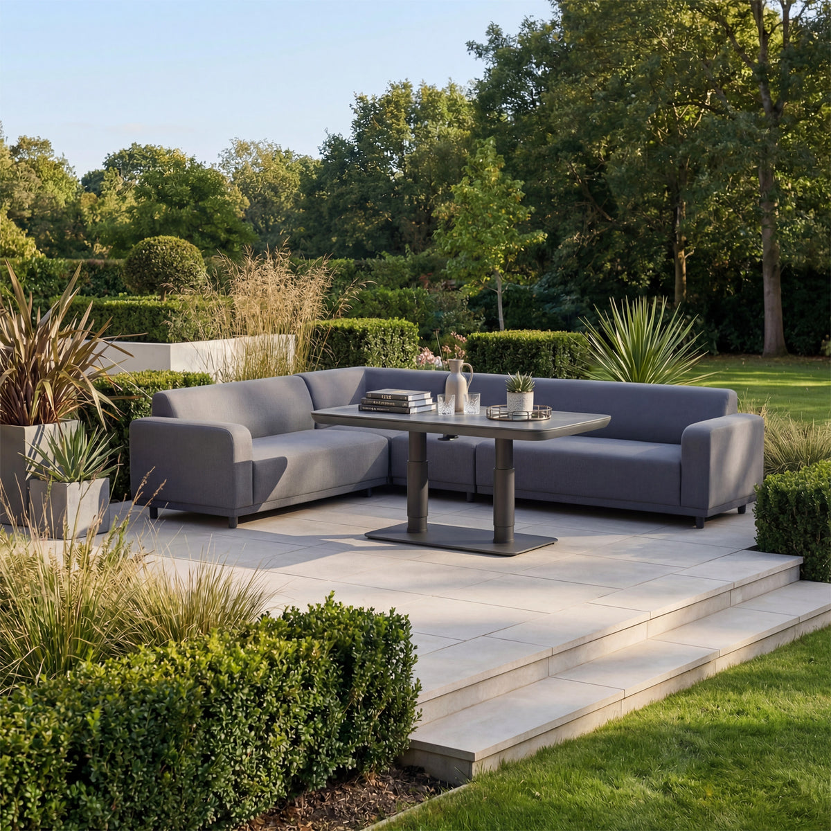 Luna Outdoor Fabric Large Corner Sofa Set with Altura Rising Table in