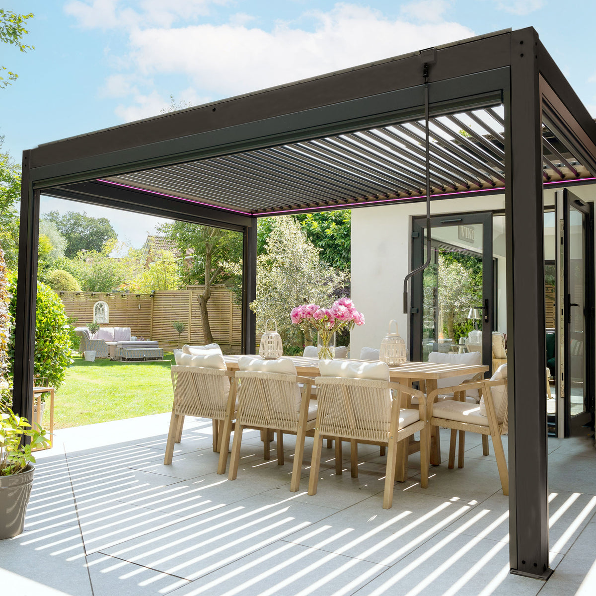 PergoSTET 3m x 4m Rectangular Pergola with 3 Drop Sides and LED Lighti
