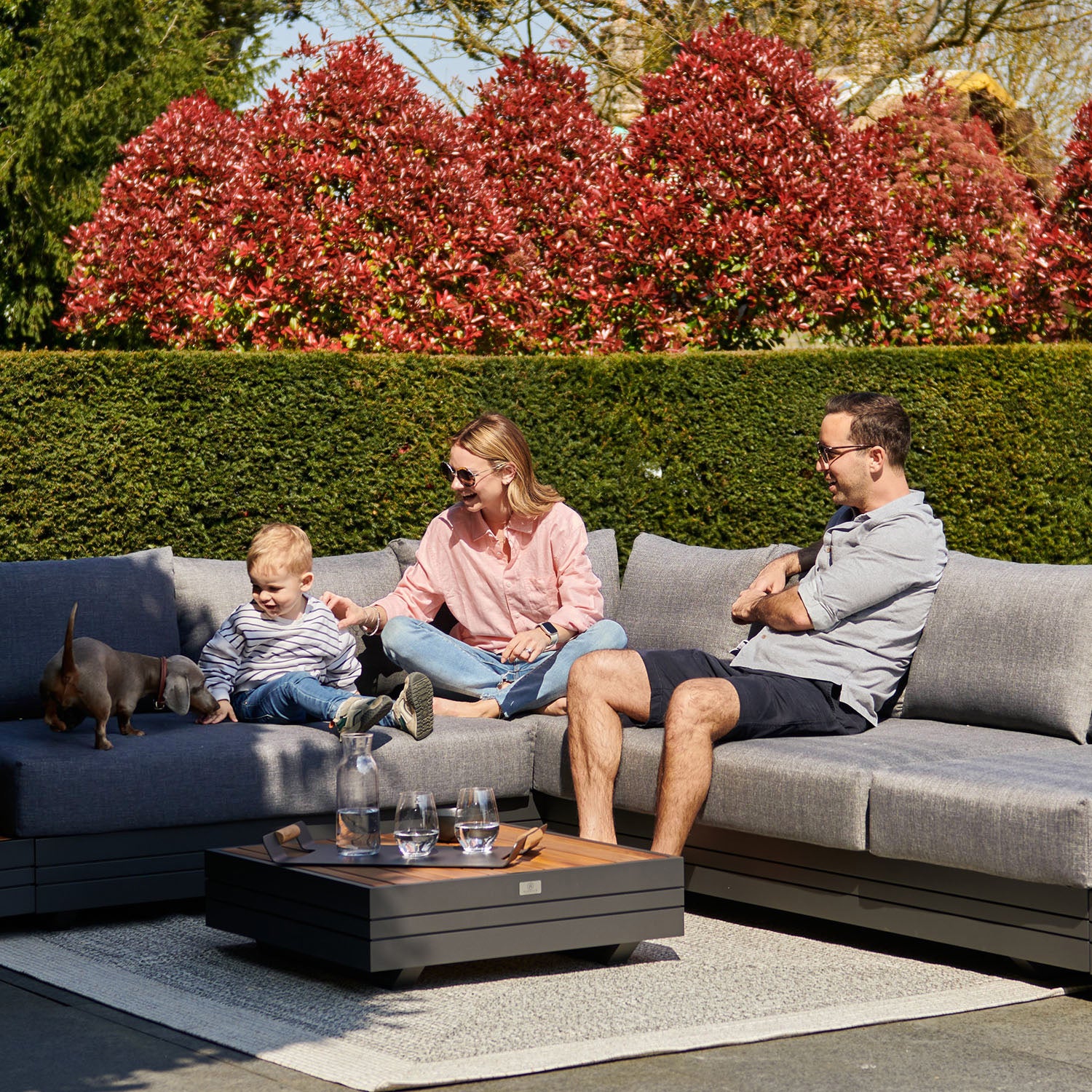 Panama Luxury Outdoor L-Shape Corner Group Set in Washed Grey