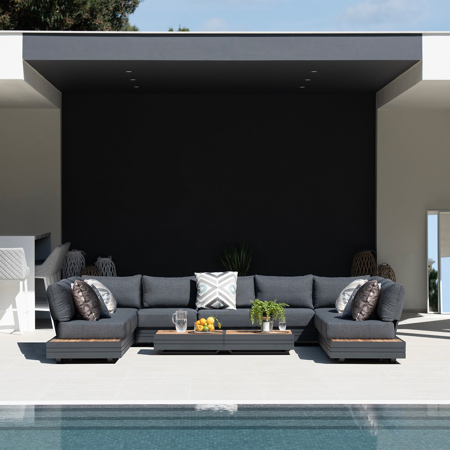 Panama Luxury Outdoor Large U-Shape Corner Group Set in Charcoal