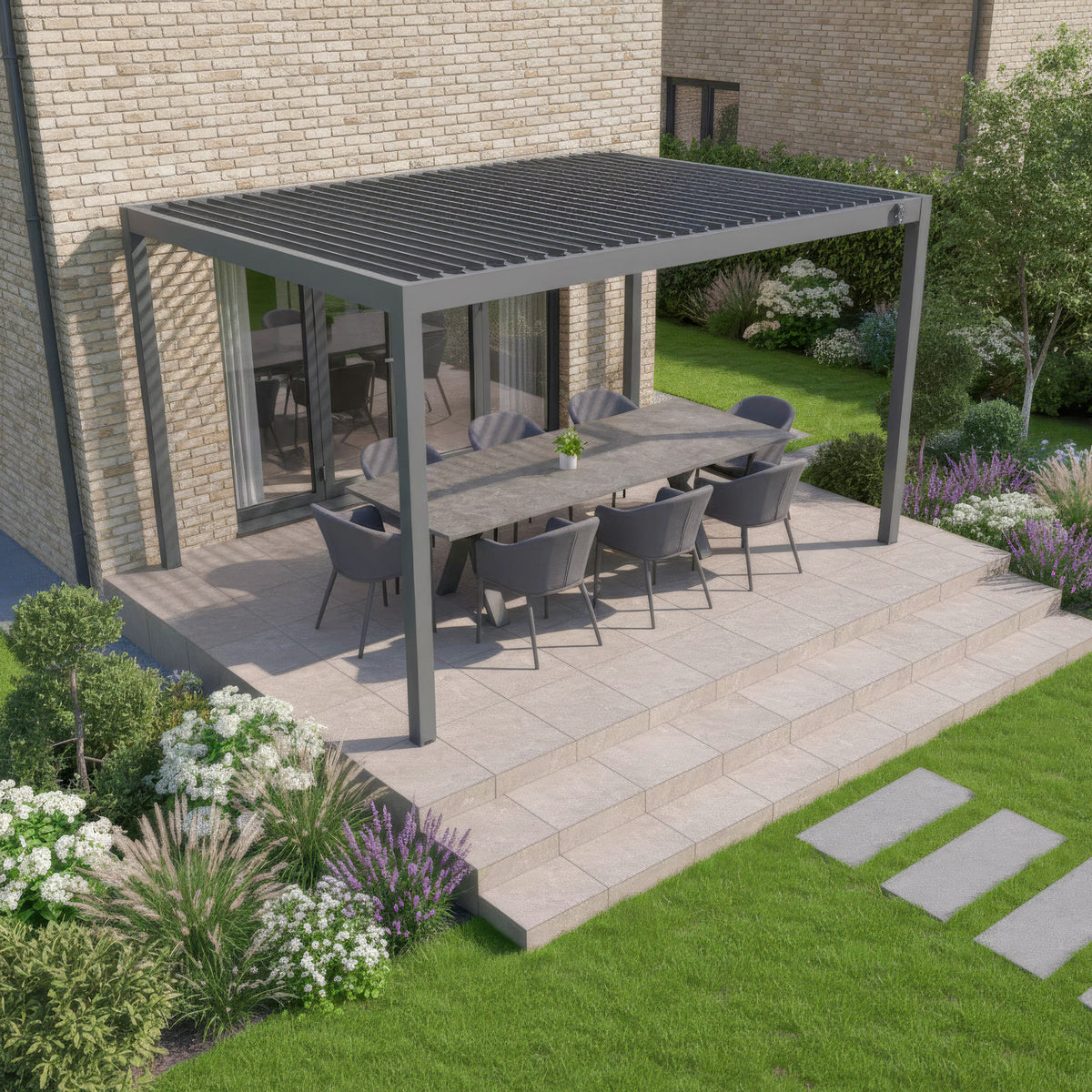 PergoSTET Pro Frame Only 3m x 4m Rectangular Pergola with LED Lighting