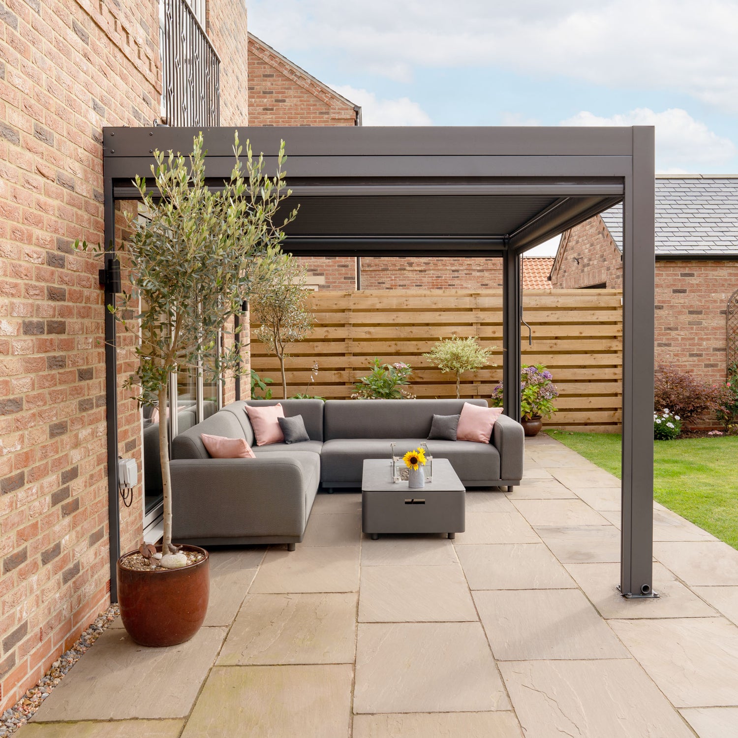 PergoSTET 3m x 4m Rectangular Pergola with 3 Drop Sides and LED Lighti